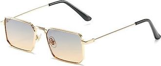 Generic Petites lunettes de soleil rectangulaires pour femme - Monture carrée en métal - Lunettes de soleil pour homme - Protection UV400, C5 bleu jaune, Tail