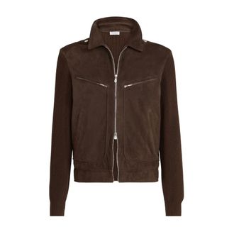 Brunello Cucinelli Homme, Vestes, Brun, Taille: M Veste en daim &agrave; maille c&ocirc;tel&eacute;e