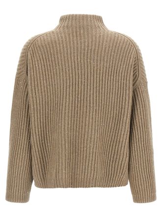 Brunello Cucinelli Cashmere Blend with Micro-Sequins Sweater - Beige