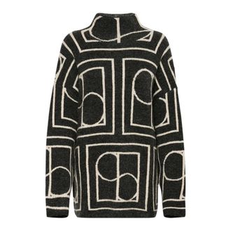 Soaked In Luxury Pull en Tricot Monogramme Noir et Blanc - Femme - Pulls - Noir - Taille: 42 FR