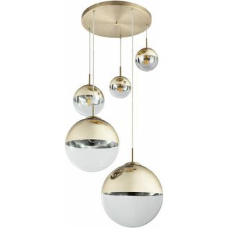 Globo Lighting H&auml;nge Pendel Lampe Arbeits Zimmer Glas Kugel Strahler Decken B&uuml;ro Leuchte Gold Globo 15855-5