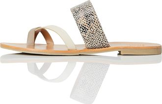 Find. FIND Flat Toe Thong Weave Leather Sandal, Offene Sandalen, Beige (Taupe/ Python), 38 EU (5 UK)