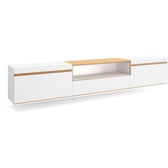 Skraut Home Skraut Home - TV-Schrank, Lowboard, f&uuml;r Wohnzimmer und Esszimmer, 260x35x45cm, F&uuml;r gro&szlig;formatiges TV, H&auml;ngend, Moderner Stil, Wei&szlig; und Eiche Soft