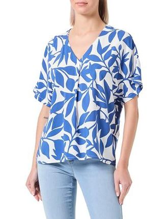 Vero Moda Vmeasy Joy SS V-Neck Top WVN GA Haut, Blanc Neige/AOP : Alisa Mazarine Blue, M Femmes