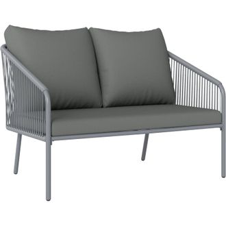 OUTSUNNY Canap&eacute; de jardin - Outsunny - accoudoirs et coussins - 2 places - cadre en acier galvanis&eacute;, r&eacute;sine tress&eacute;e - gris