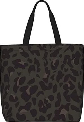 Generic Sac Fourre-Tout Imprim&eacute; L&eacute;opard Noir Sac &Agrave; Bandouli&egrave;re En Toile Lavables De Grande Capacit&eacute; Sacs En Toile Pour Femmes, Pour Shopping, Filles, Femmes, 