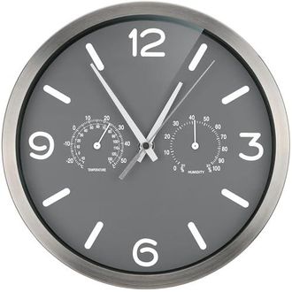 Bresser Funkuhr Wanduhr MyTime ND Thermo-Hygro mit geräuschlosem Funkuhrwerk, Edelstahlrahmen und Anzeige für Temperatur und Luftfeuchtigkeit, Grau, 250x250mm