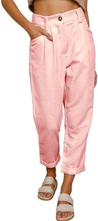 Generic Pantalon taille haute pour femme - Pantalon d&eacute;contract&eacute; taille haute en velours c&ocirc;tel&eacute; avec poches Pantalon tendance pour lautomne et le quotidien, ro