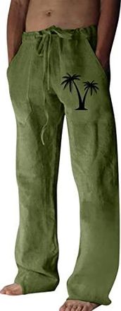 Generic Pantalon d&eacute;contract&eacute; pour homme - Taille &eacute;lastique - Cordon de serrage - En coton et lin - L&eacute;ger et respirant - Confortable - Pour la plage et le yoga