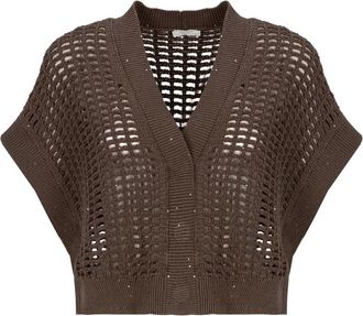 PESERICO Femme, Pulls, Brun, Taille: 42 FR Pull Orn&eacute; &agrave; Col V