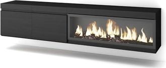 Skraut Home | TV-Schrank, Lowboard | f&uuml;r Wohnzimmer und Esszimmer | 210 | F&uuml;r TV-Ger&auml;te bis zu 80 | Elektrokamin XXL | H&auml;ngend | Moderner Stil | Schwarz