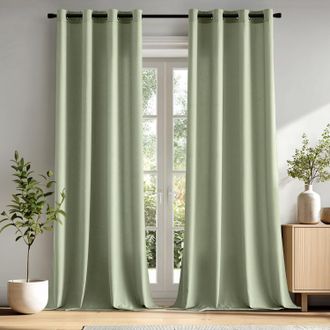 Miulee Voile Gardinen mit ösen Vorhänge Halbtransparent Stores Vorhang Transparente ösenschal Wohnzimmer Schlaufenschal 2er Set 140x245cm Salbei Grün