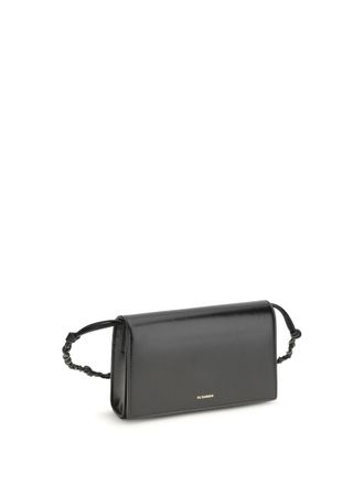 Jil Sander Womens Tangle Wallet With Shoulder Strap Black Calf Leather Bos Taurus