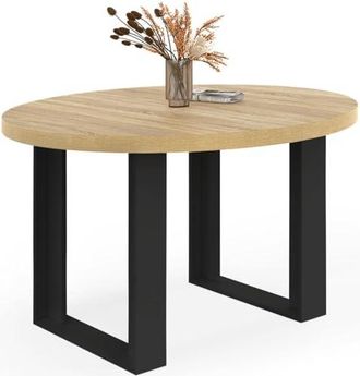 IDMarket Table &agrave; Manger Fixe Ronde Phoenix 4 Personnes Bois et Noir 110 cm