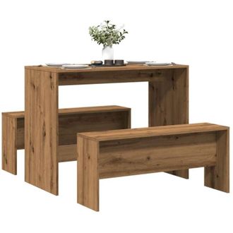 vidaXL Ensemble table &agrave; manger et bancs 3 pcs bois ding&eacute;nierie - Vidaxl
