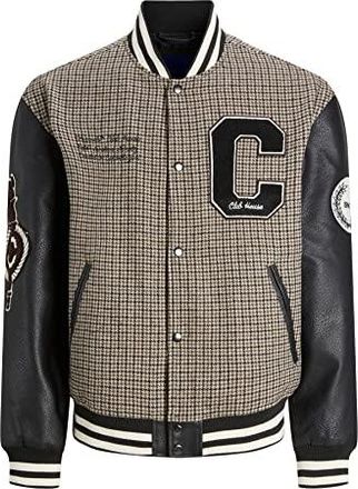 Jack & Jones Bomber Baseball avec manches en simili cuir et broderie en relief, poignets &eacute;lastiques. Noir, Noir