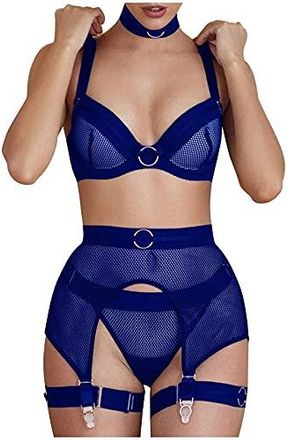 Generic 2026 Soutiens-gorge pour femmes soutien-gorge cou lingerie G-string anneau ceinture en acier sous-v&ecirc;tements porte-jarretelles, bleu, M