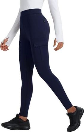 Baleaf Pantalon cargo doublé en polaire pour femme - Pantalon de randonnée droit avec poches - Pour lhiver, lextérieur, la course à pied, la marche, bleu mar