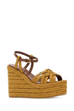 Valentino Garavani Womens Mustard Raffia Vlogo Signature Wedges Senapetobacco Espadrillas Espadrilles