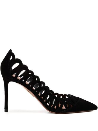 Aquazzura escarpins Peep 85 mm en daim à découpes - Noir