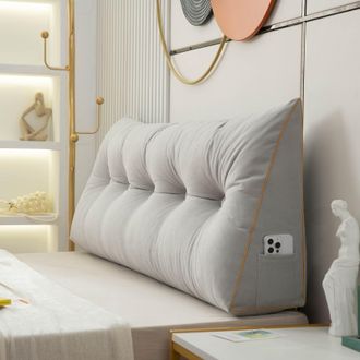 Generic Weiches dreieckiges Bettkeilkissen, Dekorativ für, Ergonomie Rückenlehne Wandkissen gemütliches, großes Rückenkissen für Bett/Sofa/Tatami(Grey,120cm)