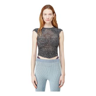 Isa Boulder Mesh-Knit Crochet Top - - Tops - Damen - Schwarzk - L