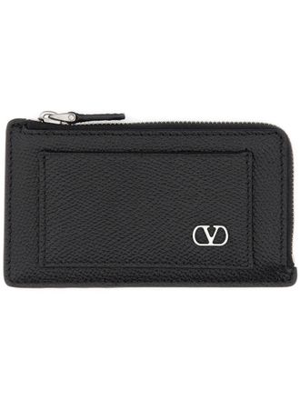 Valentino Garavani Vlogo Signature Leather Coin Purse - Black