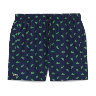 Lacoste Homme, Maillots de bain, Bleu, Taille: M Shorts de bain mi-longs &agrave; imprim&eacute; crocodile