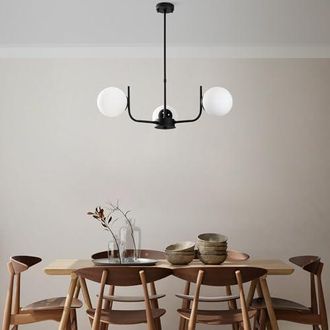 Opviq Elegant Black Chandelier, Metal Body, 53 cm Diameter, Height 30-70 cm | 3 x E14 Socket, Max 40W | Stylish Lighting for Modern Homes, IP20 Rated