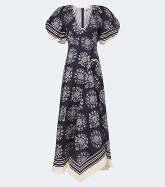 Alemais Al&eacute;mais Robe midi Banderra en lin &agrave; fleurs