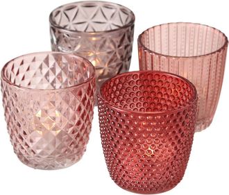 Wackadoo Windlicht Set 4teilig, Deko-Gläser für Kerzen Teelichter, Kerzenständer, Teelichthalter ø 8 cm, deko Wohnzimmer (Rosè)
