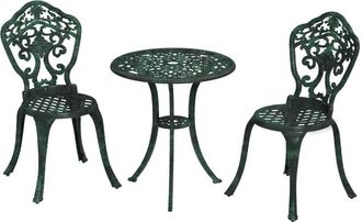 OUTSUNNY Ensemble bistrot de jardin 2 personnes 3 pièces aluminium aspect fer forgé noir vieilli vert