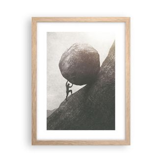 Arttor Poster Rahmen helle Eiche Sisyphus Arbeit Stein Deko 30x40cm Wandposter Art Prints Wandbilder Dekoration Wohnzimmer Schlafzimmer K&uuml;che Wanddeko Bild W