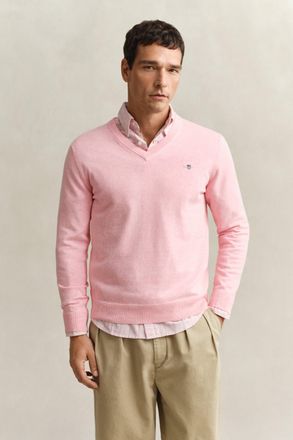 GANT Herren Klassischer V-Neck Pullover aus Baumwolle (XXXL) Rosa BLUSH MELANGE