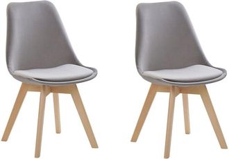 Beliani Esszimmerstuhl 2er Set Grau Samtstoff Holzbeine Minimalismus