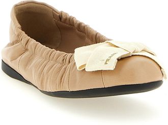 Prada Bow-Embellished Leather Ballet Flat - Beige
