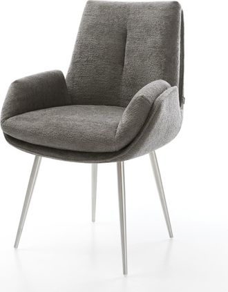 DELIFE Esszimmerstuhl Clea-Flex Boucl&eacute; Soft Schlamm 4-Fu&szlig; konisch Edelstahl, Esszimmerst&uuml;hle