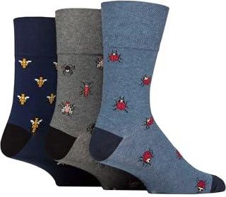 SockShop Gentle Grip Homme Fun Feet Chaussettes Paquet de 3 Insectes 39-45