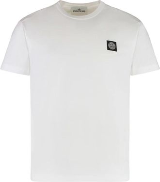 Stone Island Homme, Tops, Blanc, Taille: 2XL T-shirt &agrave; col rond