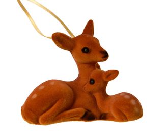 Kaemingk Christbaumschmuck Kunststoff 9cm - REH mit Rehkitz Figur zum Aufh&auml;ngen - bruchfest - Weihnachtsbaum Anh&auml;nger f&uuml;r Weihnachten - Christbaumanh&auml;nger & We