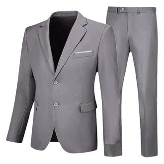 Generic Costume pour homme, 2 pi&egrave;ces, coupe ajust&eacute;e, 2 boutons, moderne, formel, blazer &eacute;l&eacute;gant et pantalon de costume, couleur unie, d&eacute;contract&eacute;, pour le tra