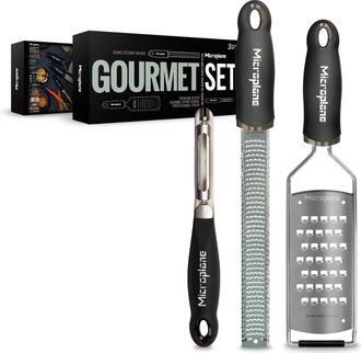 Microplane Gourmet K&uuml;chenreibe Set 3-teilig - Premium Zester, Reibe sehr grob & Gem&uuml;sesch&auml;ler | Edelstahl, ultrascharfe Klingen, rutschfester Soft-Touch-Griff, P