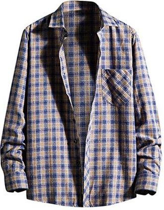 Generic Chemise boutonn&eacute;e &agrave; carreaux pour homme, chemise &agrave; manches longues, tendance, l&eacute;g&egrave;re, d&eacute;contract&eacute;e, confortable, coupe ample, haut classique polyvalen