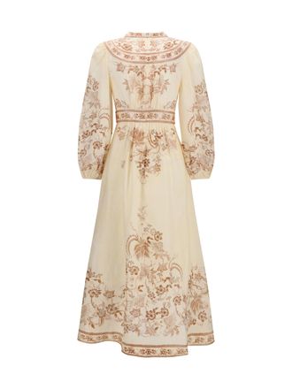 Zimmermann Womens Indra Plunge Floral Dress Cream Tan Linen