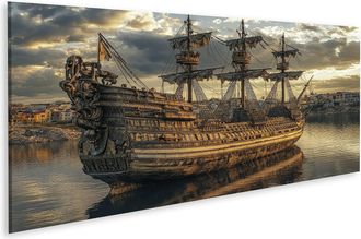 Islandburner Prime Bild auf Leinwand Segelschiff im goldenen Sonnenuntergang für Wohnzimmer Seefahrer Restaurant Bilder Wandbilder Poster