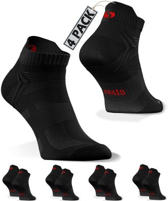 Sesto Senso 4 Paar Sport Socken Schwarz Rot Laufsocken Quarter Herren Damen 39-42 Black/Red