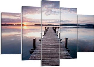 Arttor Bilder auf Leinwand 150x100cm Leinwandbild Fußgängerbrücke See Sonnenuntergang Abend Groß XXL Wanddeko Bild Schlafzimmer Set 5 teilige Wandbilder Deko