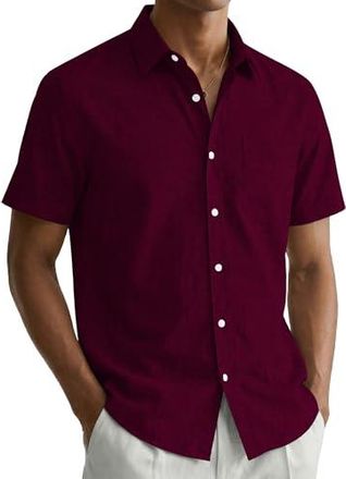 Coofandy Chemise Lin Homme Manche Courte Regular Fit