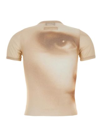 Jean Paul Gaultier Womens T-Shirt With Face Print Beige Tech Fabric Polyamide-Elastane Polyamide/elastane Top