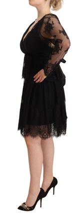 Aniye By Womens Black Floral Lace Cotton Long Sleeves V-Neck Shift Dress